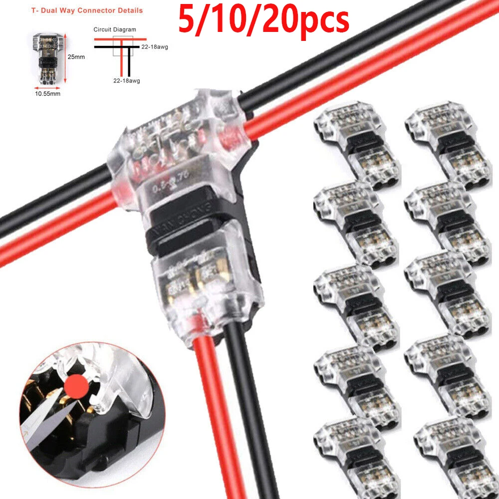 5-10-20PCS-Wire-Cable-Snap-In-T2-Connector-No-solder-No-peel-Quick ...