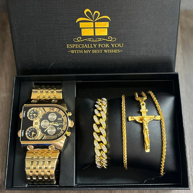 Oulm Bracelet 3 Set Golden Wrist Watches for Men Waterproof Stainless ...