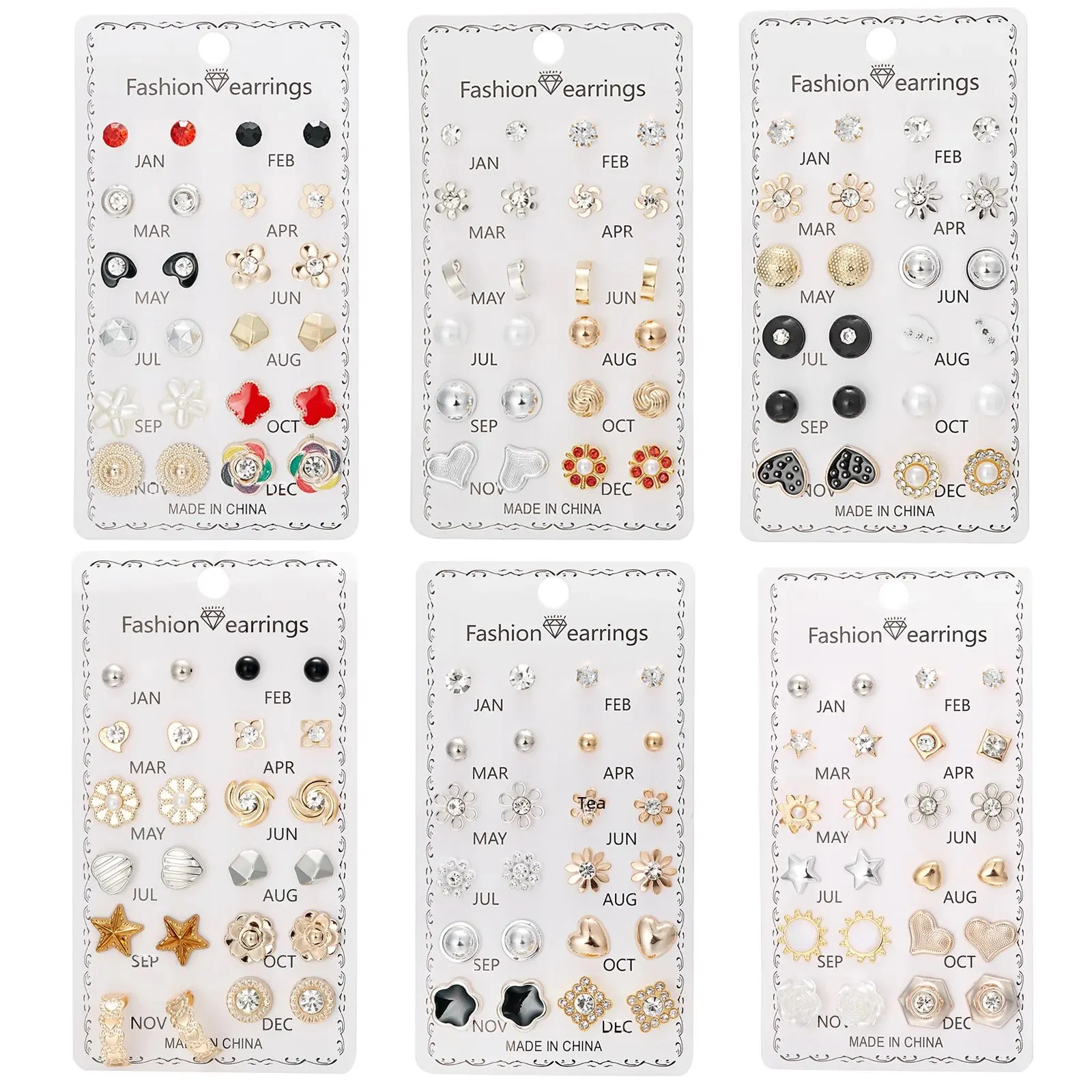 European-Style-12-Pairs-Flower-Inlaid-Card-Earrings-Hoop-Earrings-Set ...