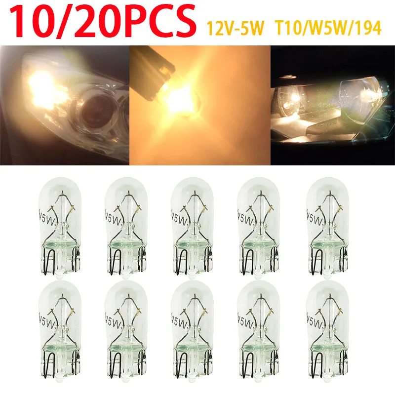 10 / 20Pcs T10 W5W 194 168 2825 Clear Interior Dome Signal Lamps Glass ...