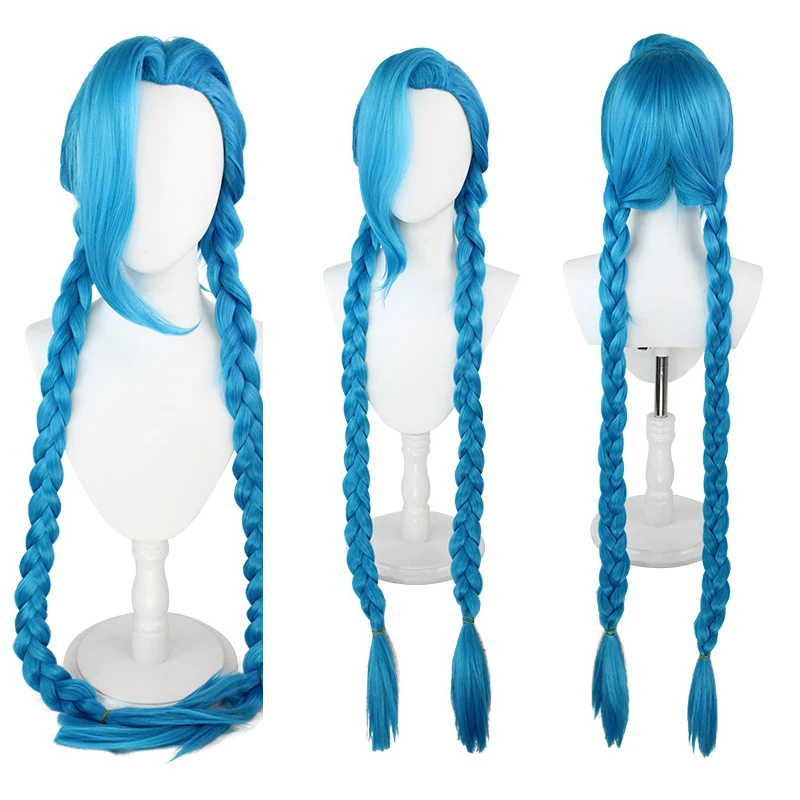 Anime jinx cosplay perucas para mulheres azul tranças meninas sintético ...