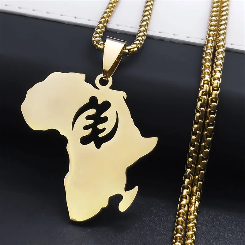 Adinkra-Gye-Nyame-African-Map-Necklaces-for-Women-Men-Stainless-Steel ...