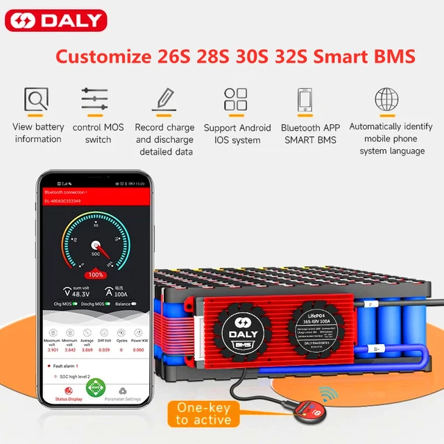 DALY 26S 28S 96V Li Ion BMS 30S 32S 96V LiFePO4 BMS With