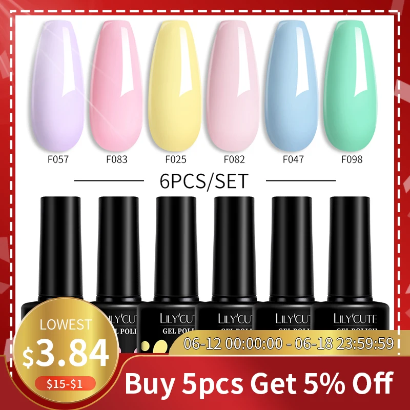 LILYCUTE 6 Stks/Set Macaron Gel Nagellak Set Gellak Kit Lente Zomer 6 ...
