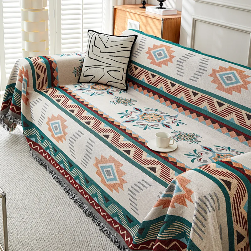 Boho algodão linho capa de sofá toalha estilo étnico geométrico all ...