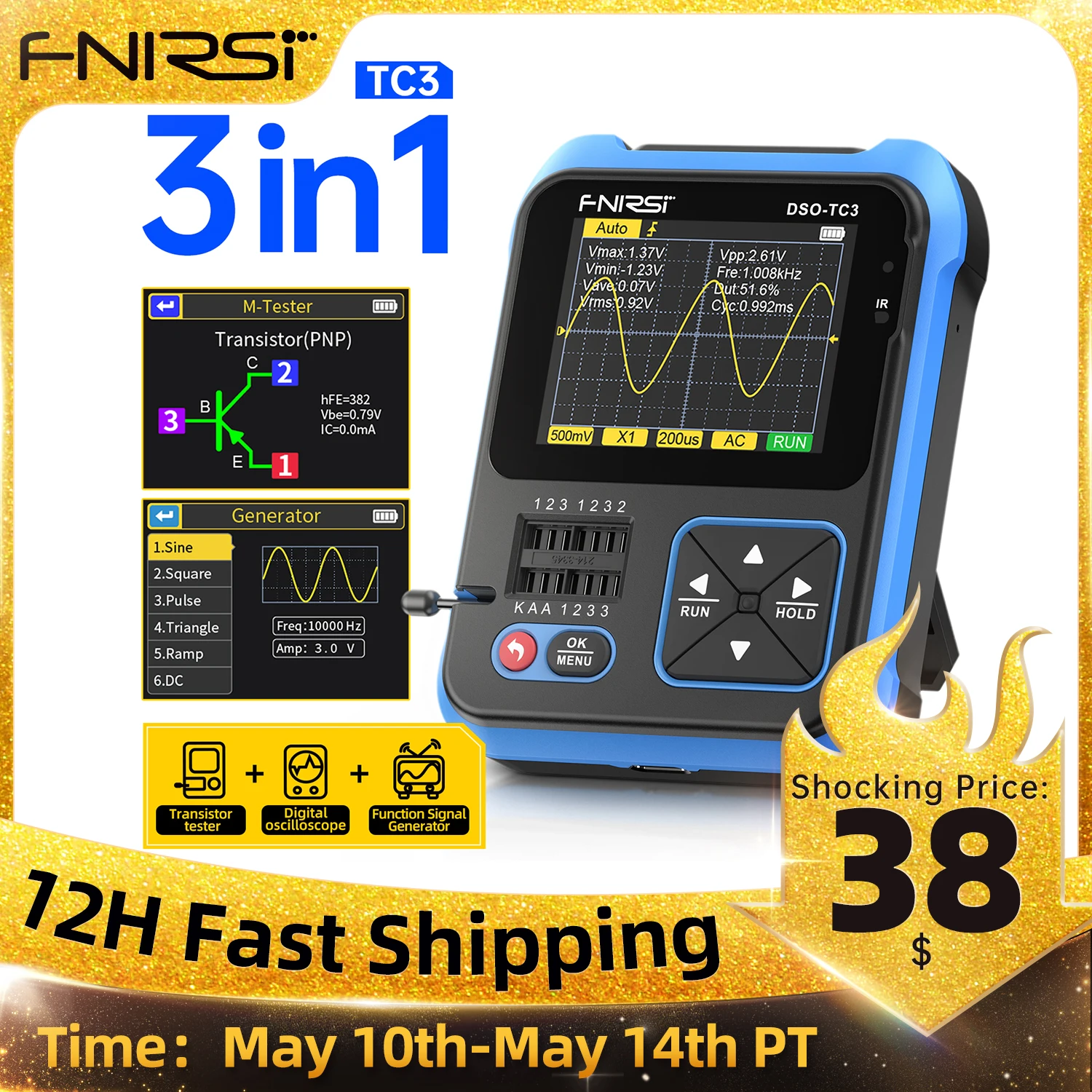 Fnirsi Dso-tc2 Handheld Digital Osciloscópio Transistor Tester 2-em-1 ...