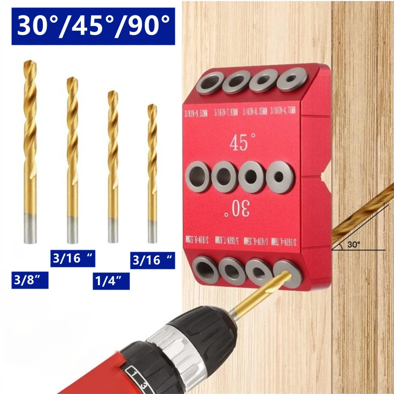 30/45/90 Degree Angle Oblique Pocket Hole Jig British Drill Guide Dowel ...