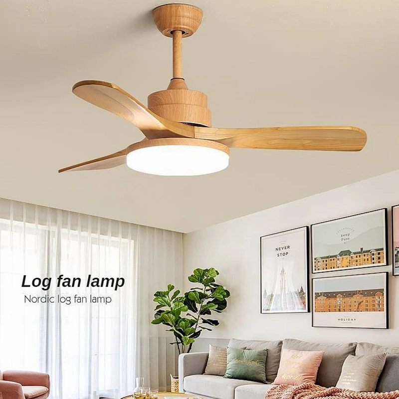 Rural-Solid-Wood-LED-Ceiling-Fan-Light-Nordic-Wood-Color-Ceiling-Fan ...