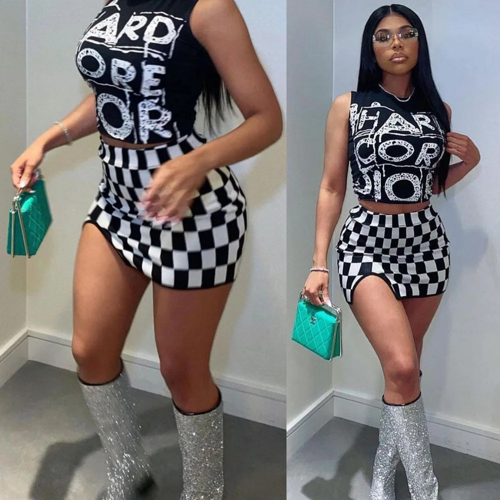 Checkered Vest Short Skirt Set Summer Sexy Commuter Elegant Women's ...