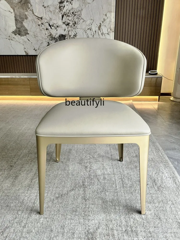 Italian-Style-Light-Luxury-Leather-Dining-Chair-Home-Backrest-High-Grade-Comfortable-Stainless ...