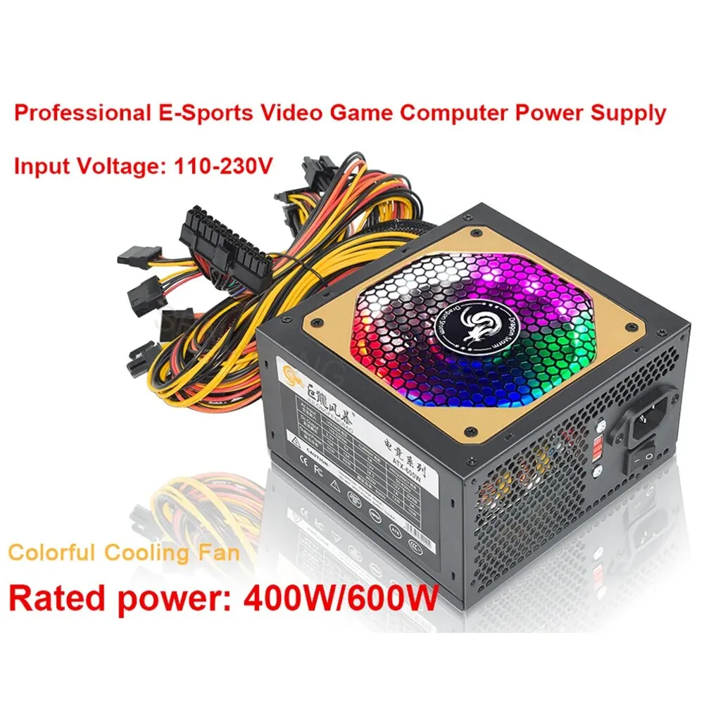 ATX-400W-600W-110-230V-RGB-12V-PC-PSU-150-140-85MM-Professional-E ...
