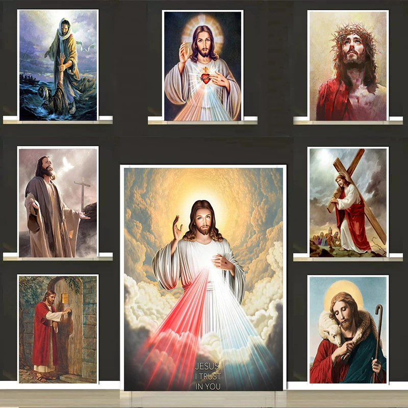 Vintage-Jesus-Canvas-Painting-Poster-Print-Wall-Art-Christ-Religious ...
