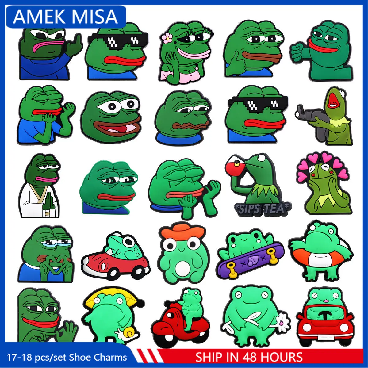 Freeshipping-17-18-Pcs-Set-Sad-Frog-Shoe-Charms-Accessories-Funny-Frogs ...