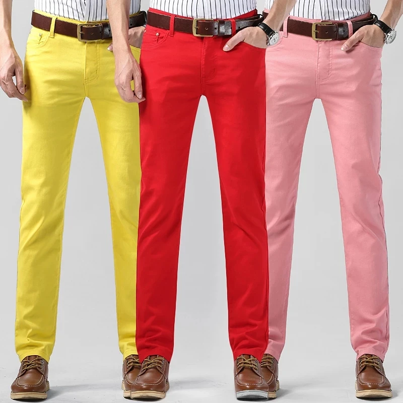 Pantalones vaqueros elásticos para hombre, pantalón de color rojo y ...