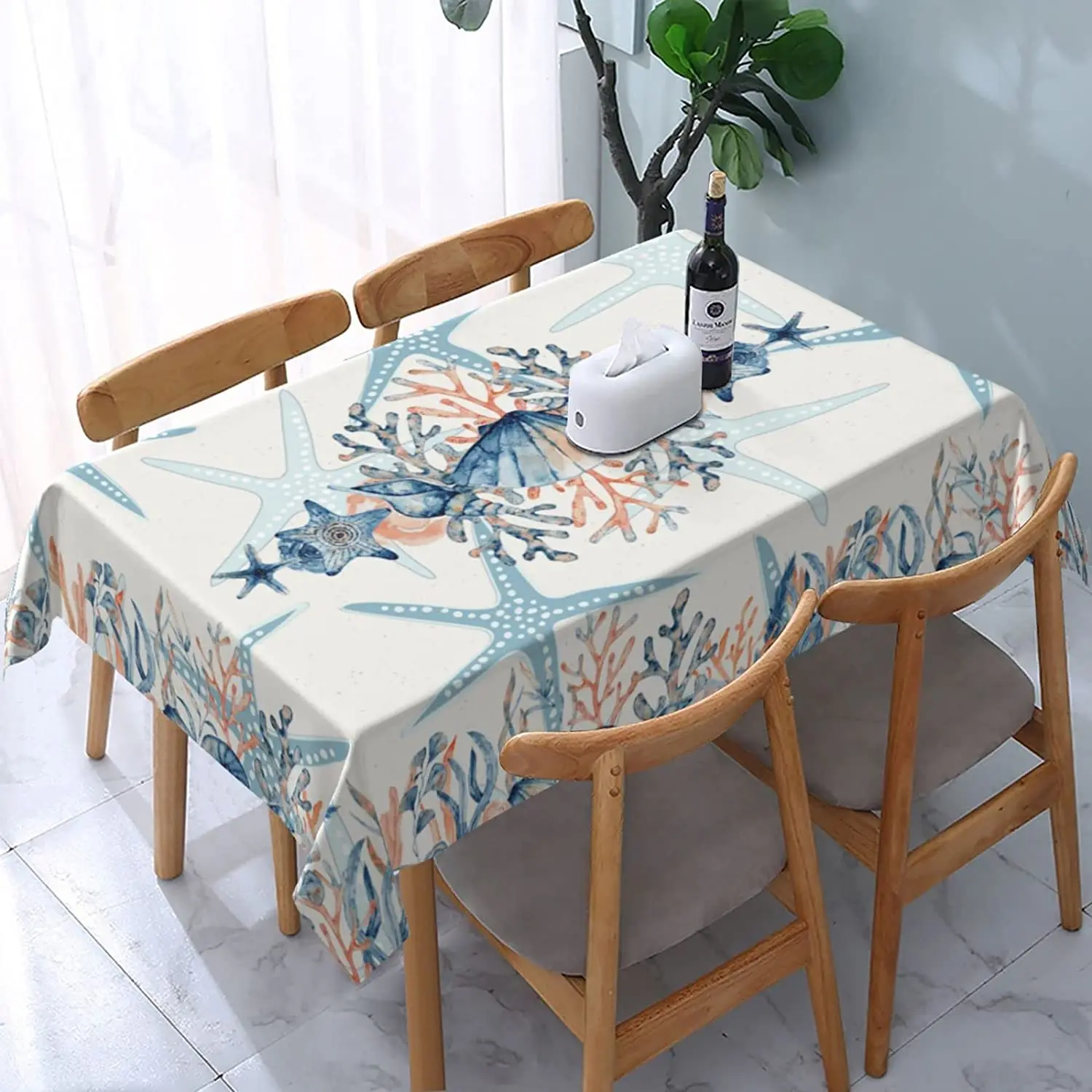 Ocean-Starfish-Nautical-Beach-Rectangle-Tablecloth-Kitchen-Table-Decor ...
