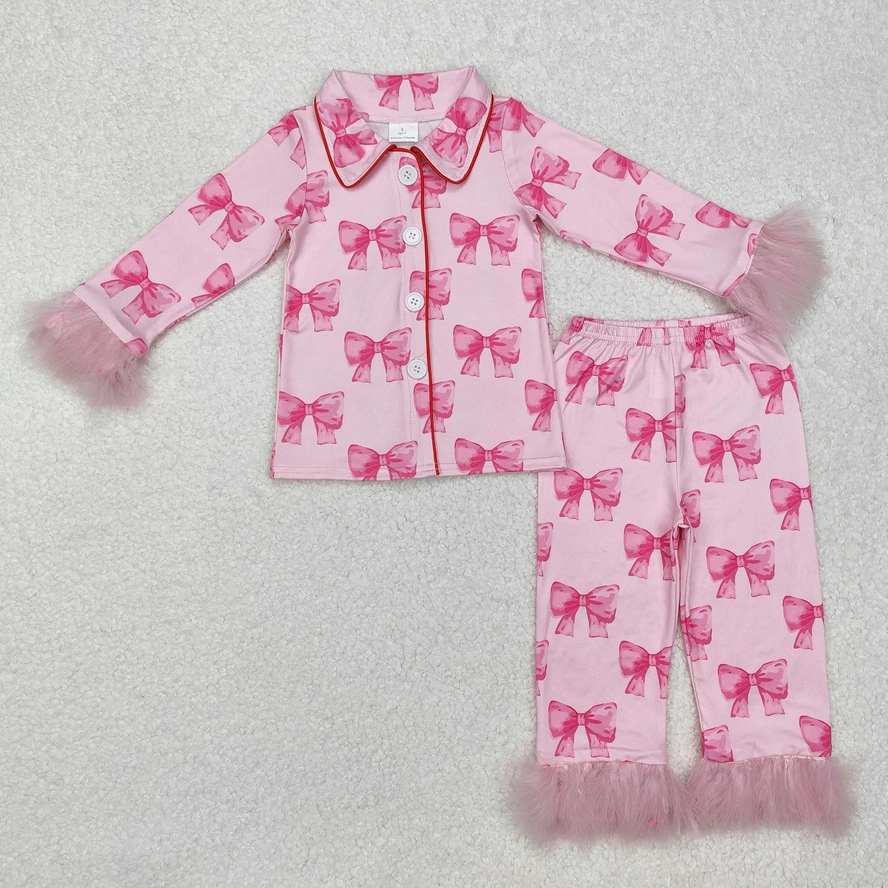 Wholesale Baby Girl Pink Pajamas Set Sleepwear Fur Long Sleeves Bows ...