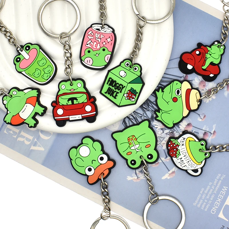 1PCS PVC Cute Frong Keychain Cartoon Frog Key Rings Cartoon Frog Key ...