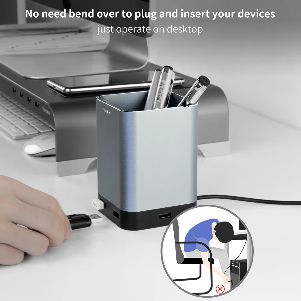 Aluminum-Pen-Pencil-Holder-with-4-USB-2-0-Ports-Durable-and-Sturdy-for ...