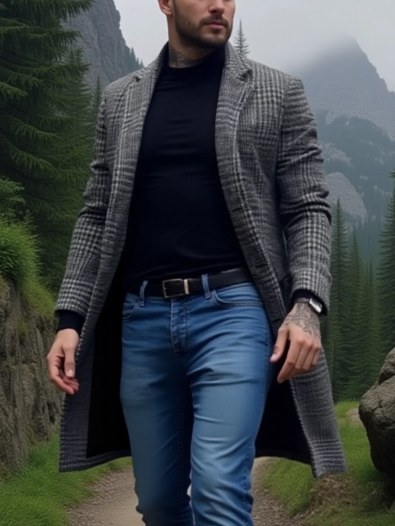Winter Must Have Overcoat Men's Classic Checkered Coat Quilted Warmth ...