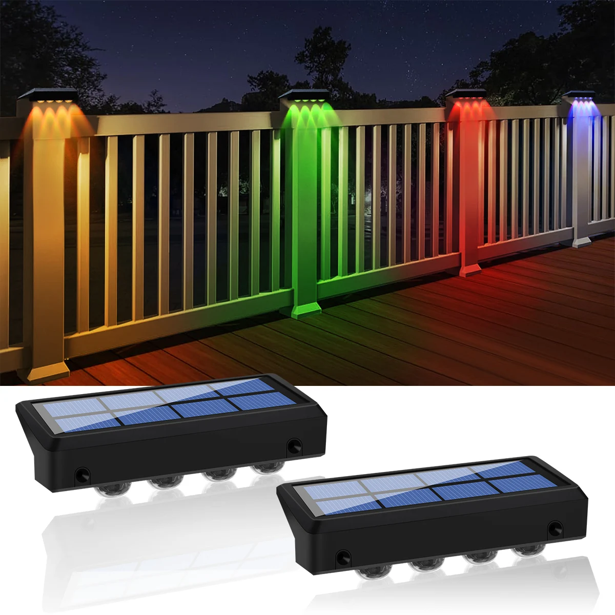야외 방수 태양광 울타리 조명 Rgb 색상 변경 따뜻한 흰색 Led 태양광 계단 조명 야외 벽 조명 Ip65 방수