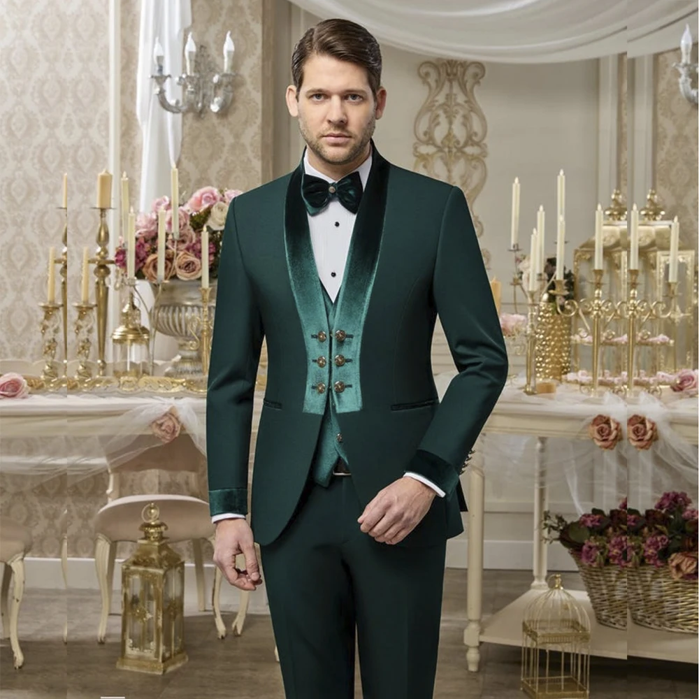 Formal Gentlemen Green Men's Suits Luxury Customzied Shawl Lapel Slim ...