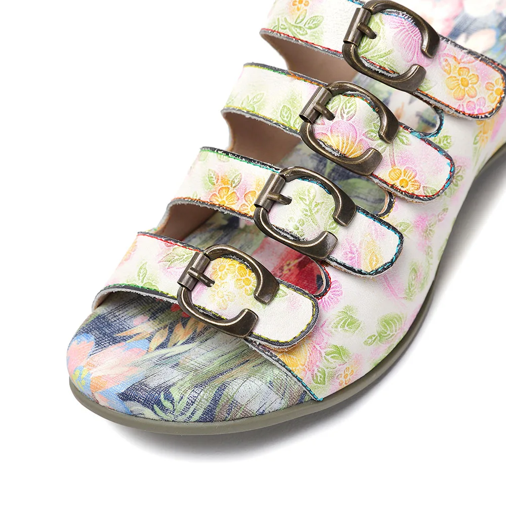 Socofy Raffan Summer Floral Leather Women Slippers - AliExpress 322