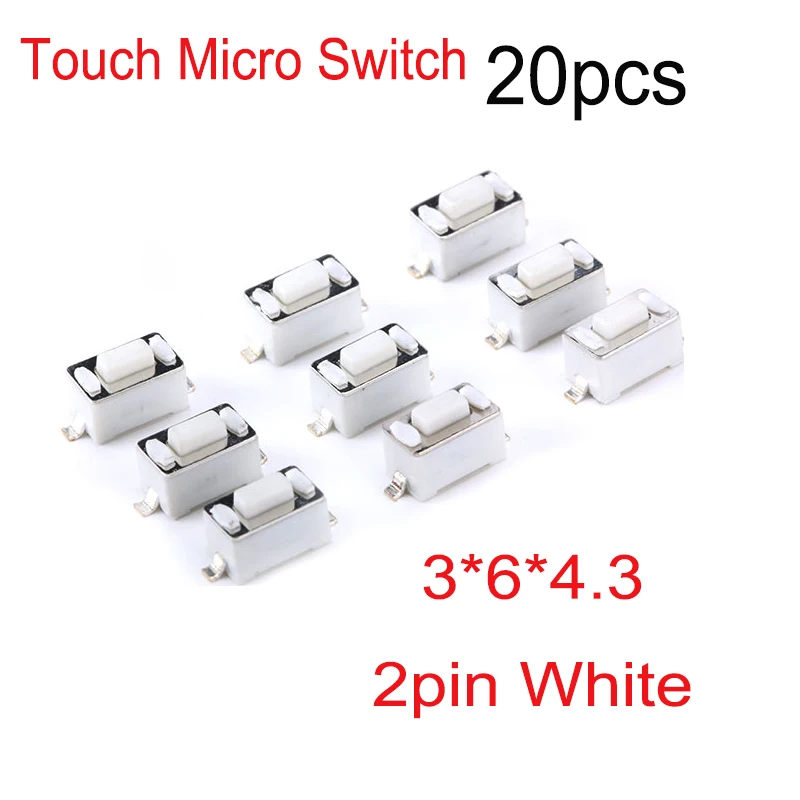 20PCS/LOT 3*6*4.3mm Touch Micro Switch 2 Pin/ Feet Push Button Switches ...