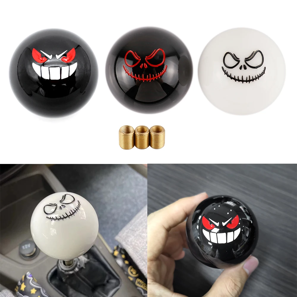 Black-White-Universal-Gear-Shift-Knob-JDM-Ghost-Smile-Face-Ball-Manual ...