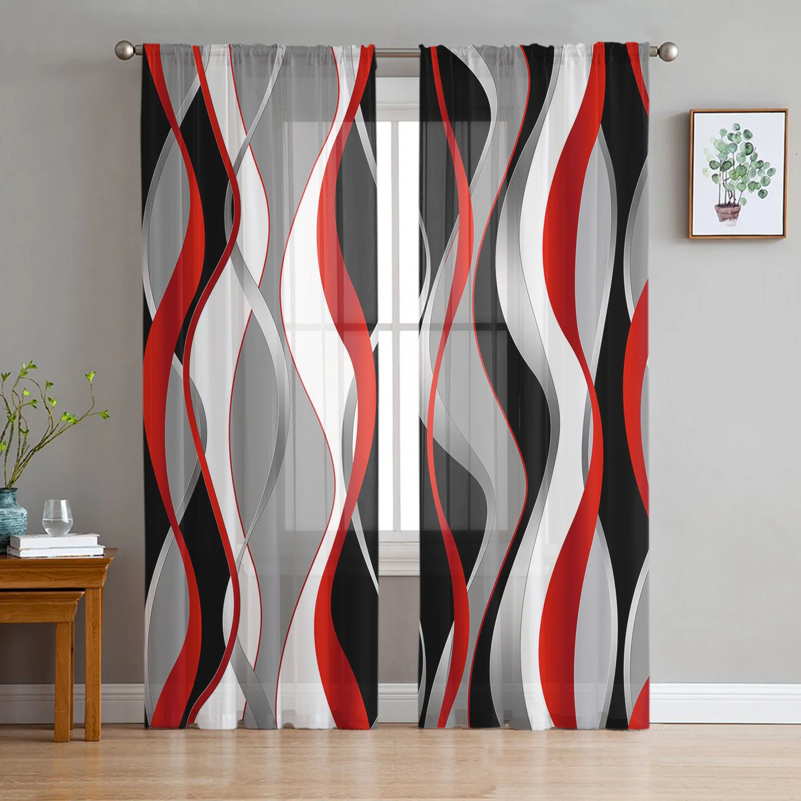 3D-Abstract-Lines-Gradient-Color-Red-Sheer-Curtains-Living-Room-Bedroom ...