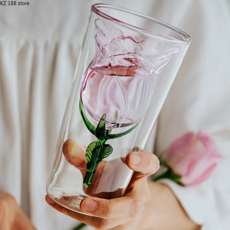 Double-Layer-Rose-Water-Cup-Girls-High-value-Coffee-Milk-Juice-Glass ...