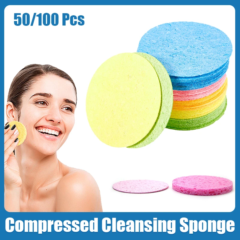 50/100pc Natural Wood Pulp Sponge Cellulose Compress Cosmetic Puff ...