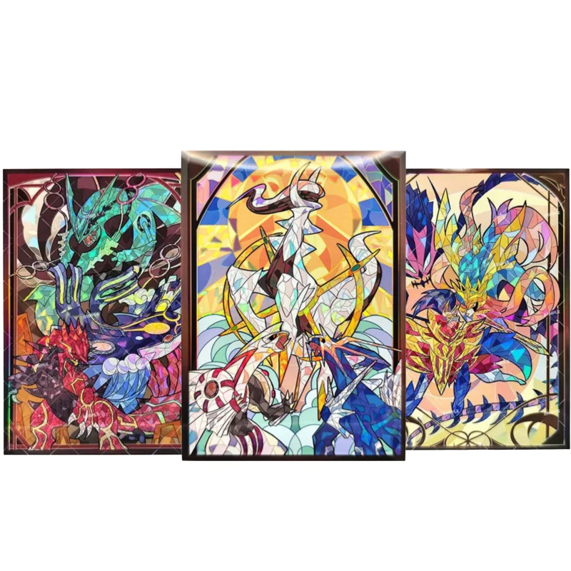 50Pcs-Set-Pokemon-Card-Sleeves-Three-Gods-Glass-Painted-Style-Anime ...