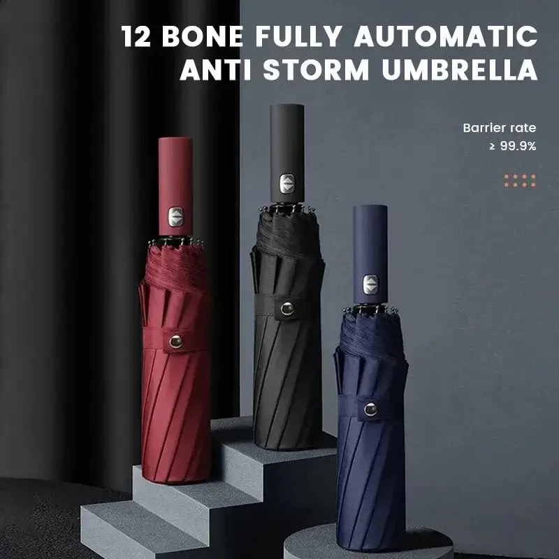 12-Bone-Black-Glue-Fully-Automatic-Umbrella-With-Thick-And-Durable-Keel ...