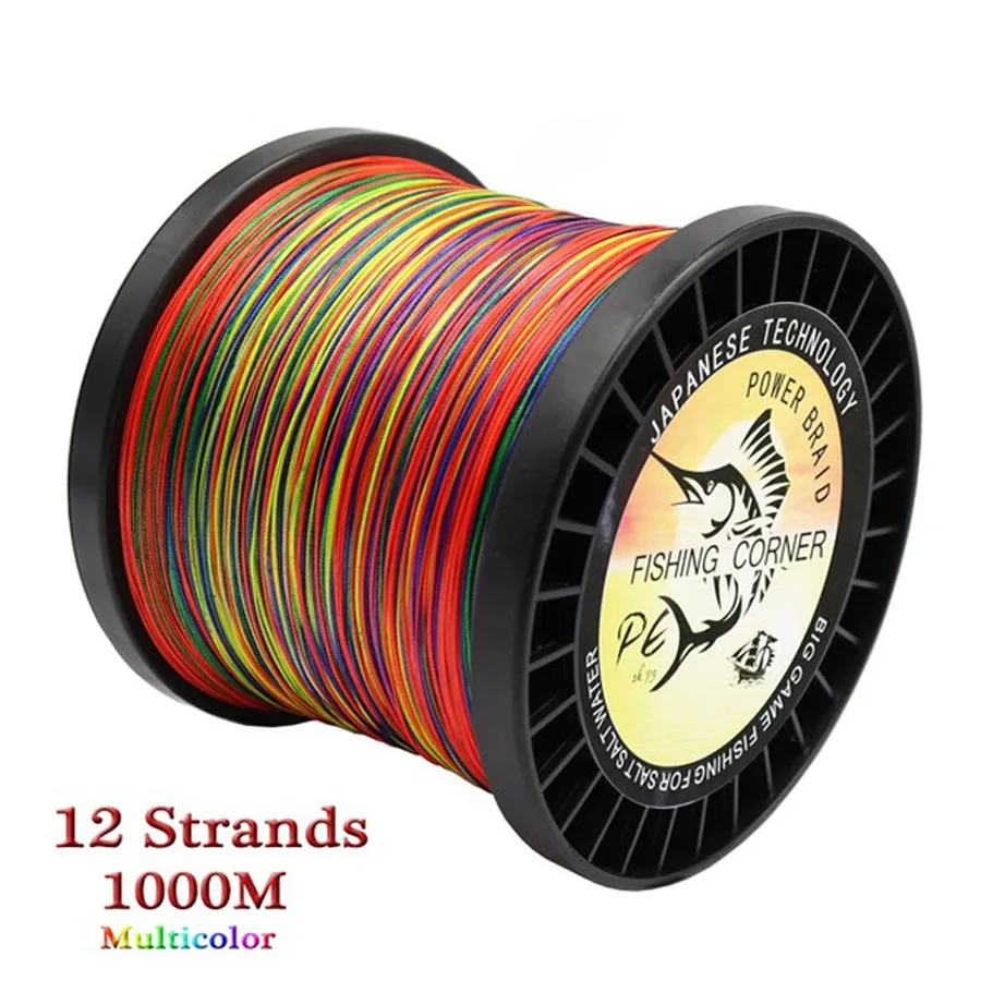 12-Strands-1000m-Braided-Line-Multifilament-25-230LB-Multicolor-Super ...