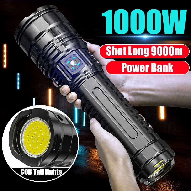 Built-in Battery Flash Light Emergency Spotlights 4km 10000LM 800W Most ...