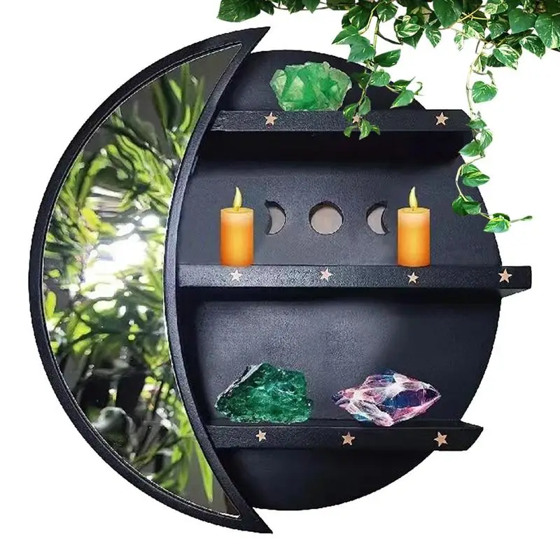 Moon Crystal Wooden Shelf Storage Craft Wall Boho Hanging Organizer ...