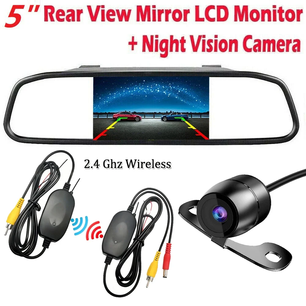 QueenDer-Wireless-Rear-View-Mirror-Monitor-e-Car-Backup-Camera-Kit ...
