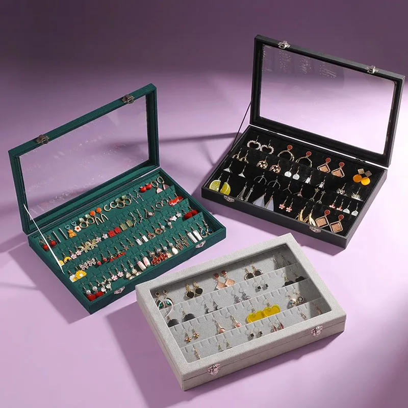 Velvet-Clear-Lid-Earring-Box-Organizer-Storage-32-Pairs-Earrings-Stud ...