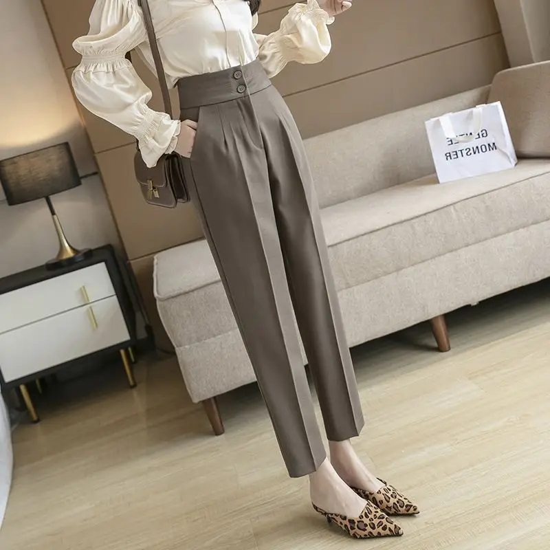 Tailored Trousers for Women Spring Autumn High Waist Solid Color ...