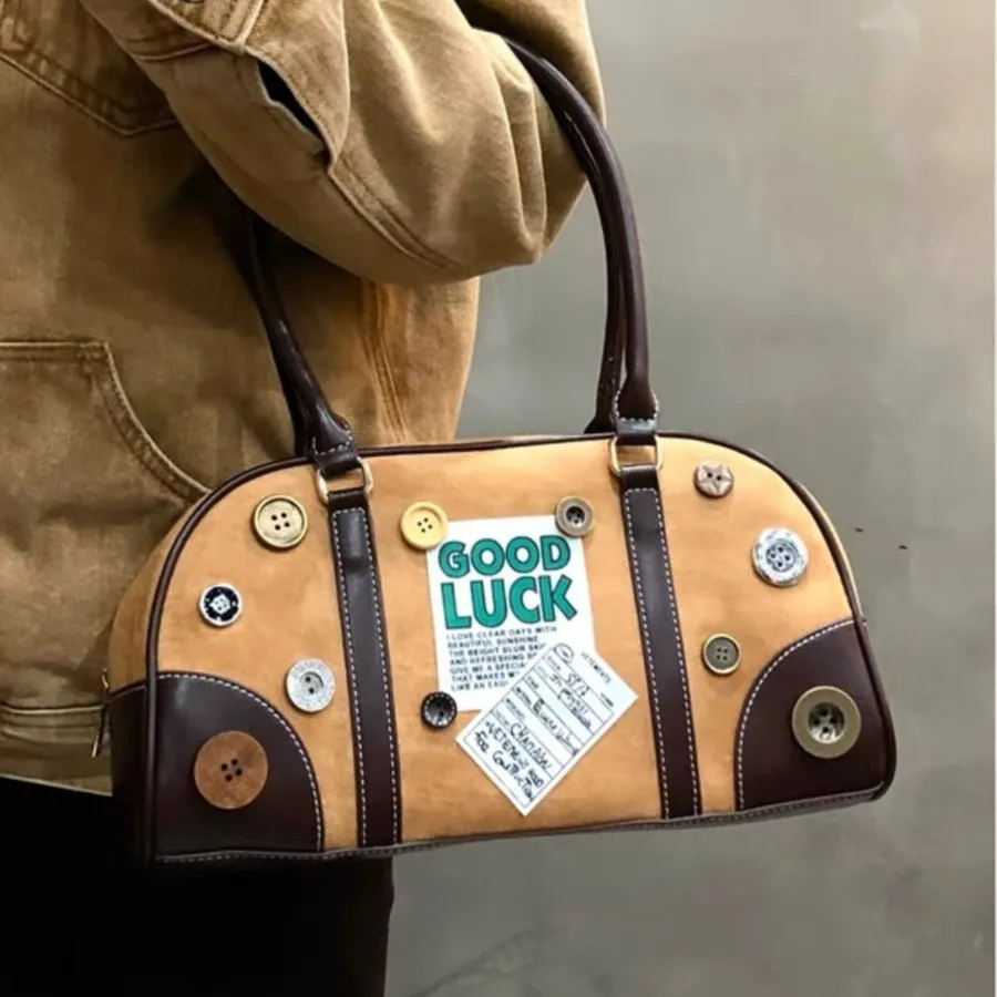 American-England-Style-Good-Luck-Wooden-Metal-Button-Bag-Texture-Velvet ...