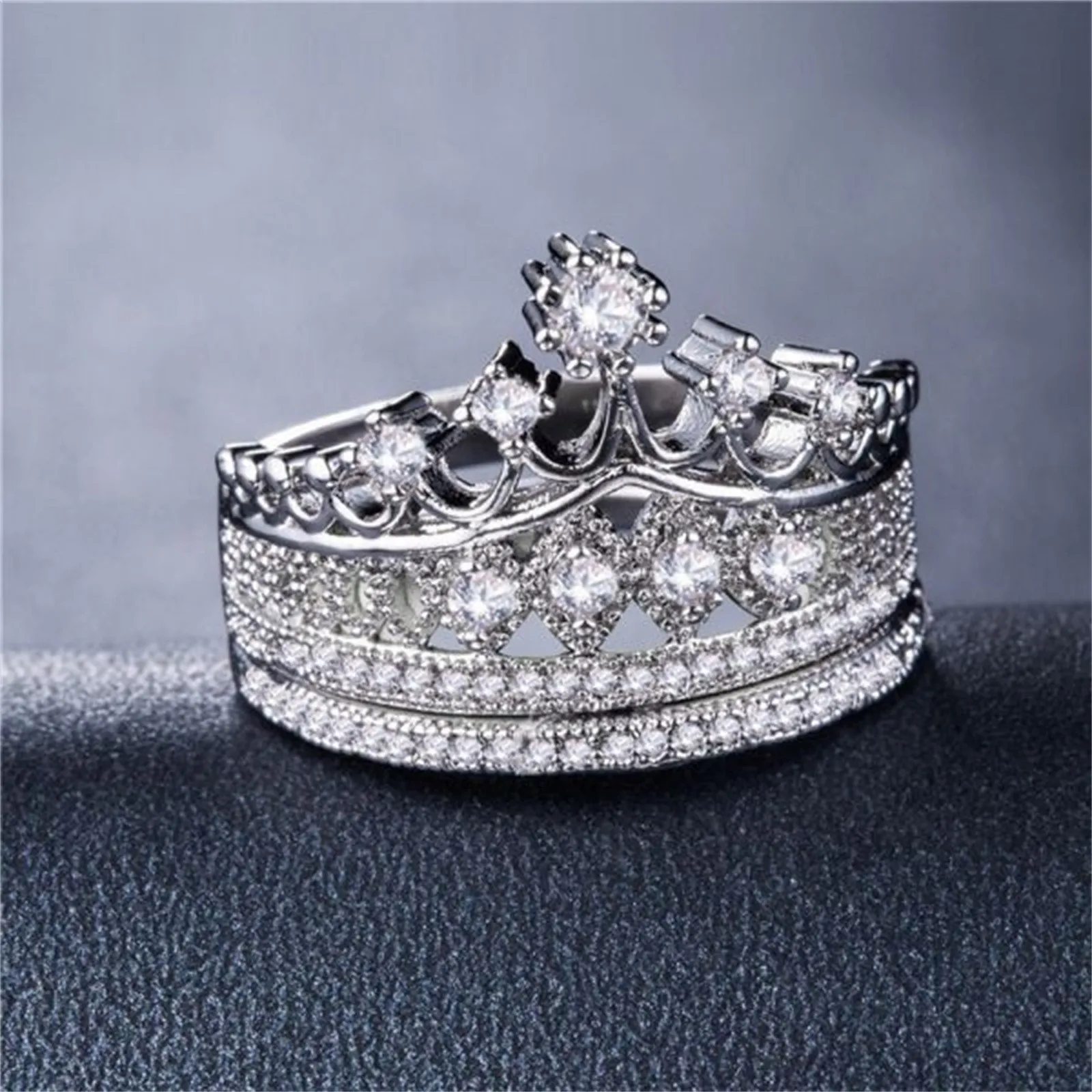 Fashion Crown Shape Rhinestone Crystal Rings For Women Girl Wedding ...
