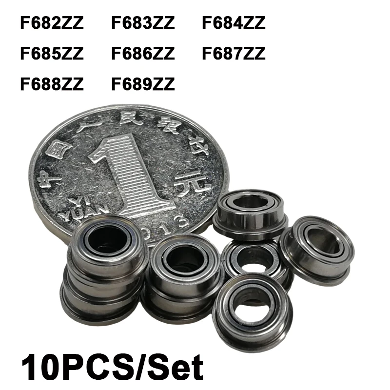 10pcs-F682-F683-F684-F685-F686-F687-F688-F689-ZZ-Flange-Ball-Bearing ...