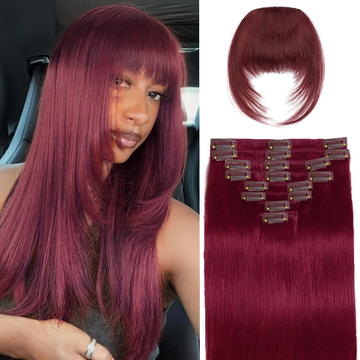 99J-Red-10Pcs-Set-Clip-In-Hair-Extensions-140g-Clip-On-Bangs-Clip-Ins ...