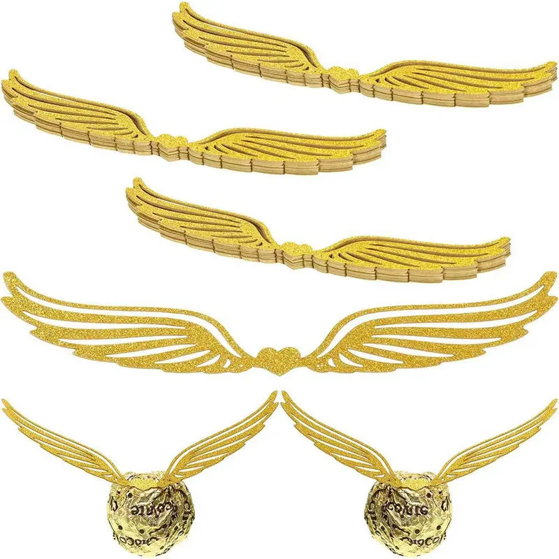 50Pcs Gold Wings Chocolate Cake Party Decoration Wizard Topper Hollowed ...