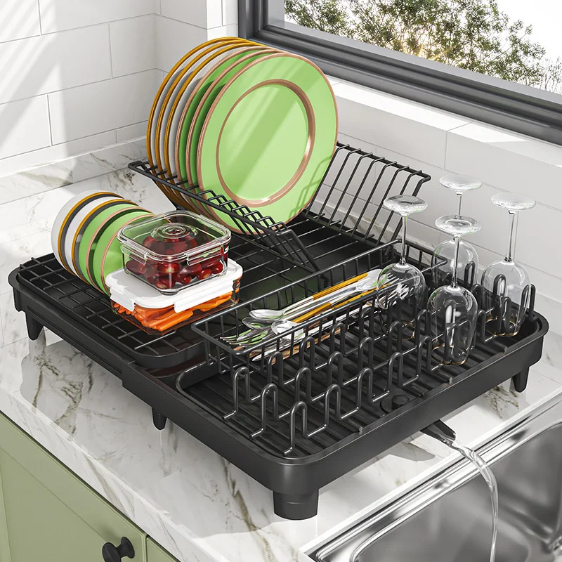 Kitchen-Bowl-Holder-countertop-Bowl-Drying-Storage-Rack-With-Drainboard ...