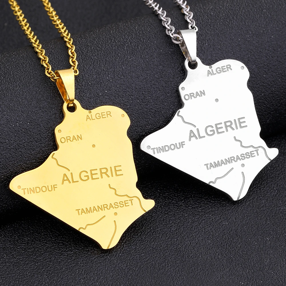 Africa-Algeria-Map-City-Pendant-Necklace-Stainless-Steel-Gold-Color-Men ...