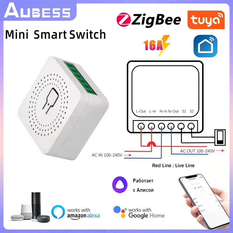 MINI interruptor Zigbee Tuya 16A, temporizador de Control remoto de 2 ...