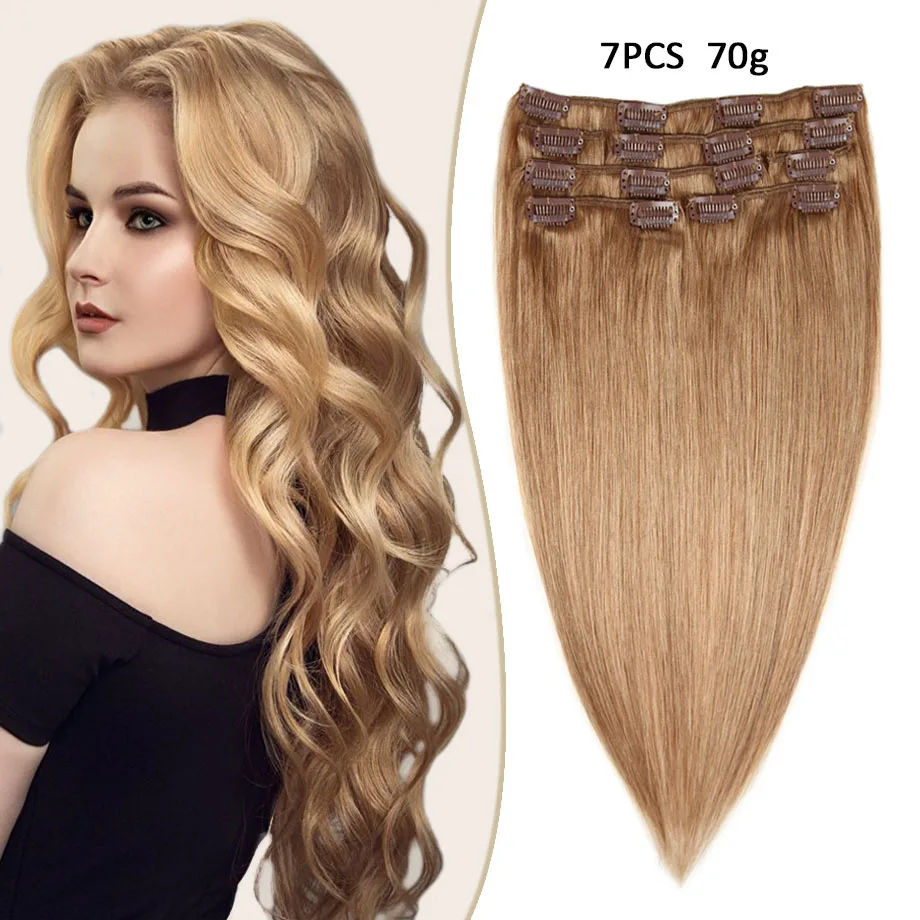 Double-Weft-Clip-in-Hair-Extensions-Real-Human-Hair-70g-7Pcs-Honey ...