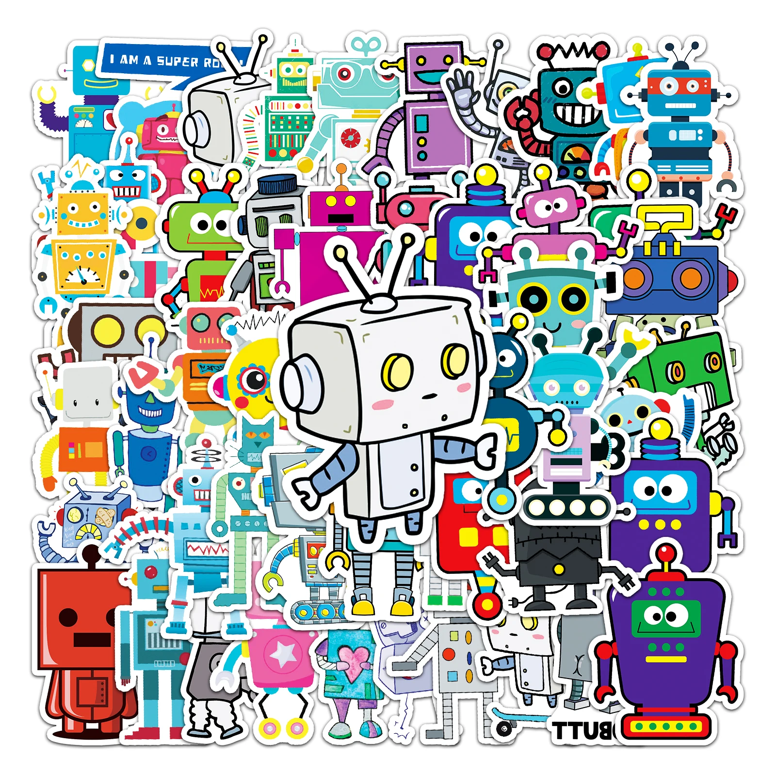 50 Piece Robot Stickers Waterproof DIY For Phones Laptop Car Sticker ...