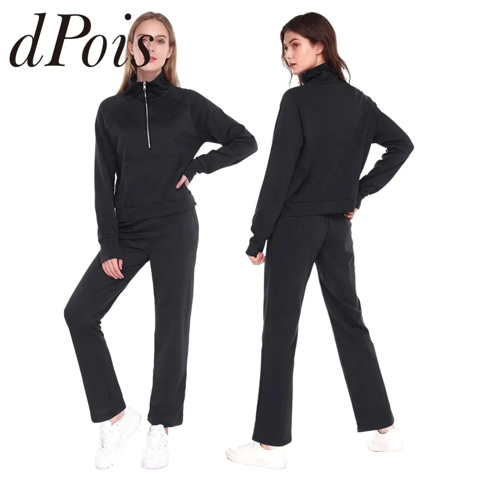 Womens Sports Suits Gym Running Outfits Sweatshirt Sets Activewear Long ...